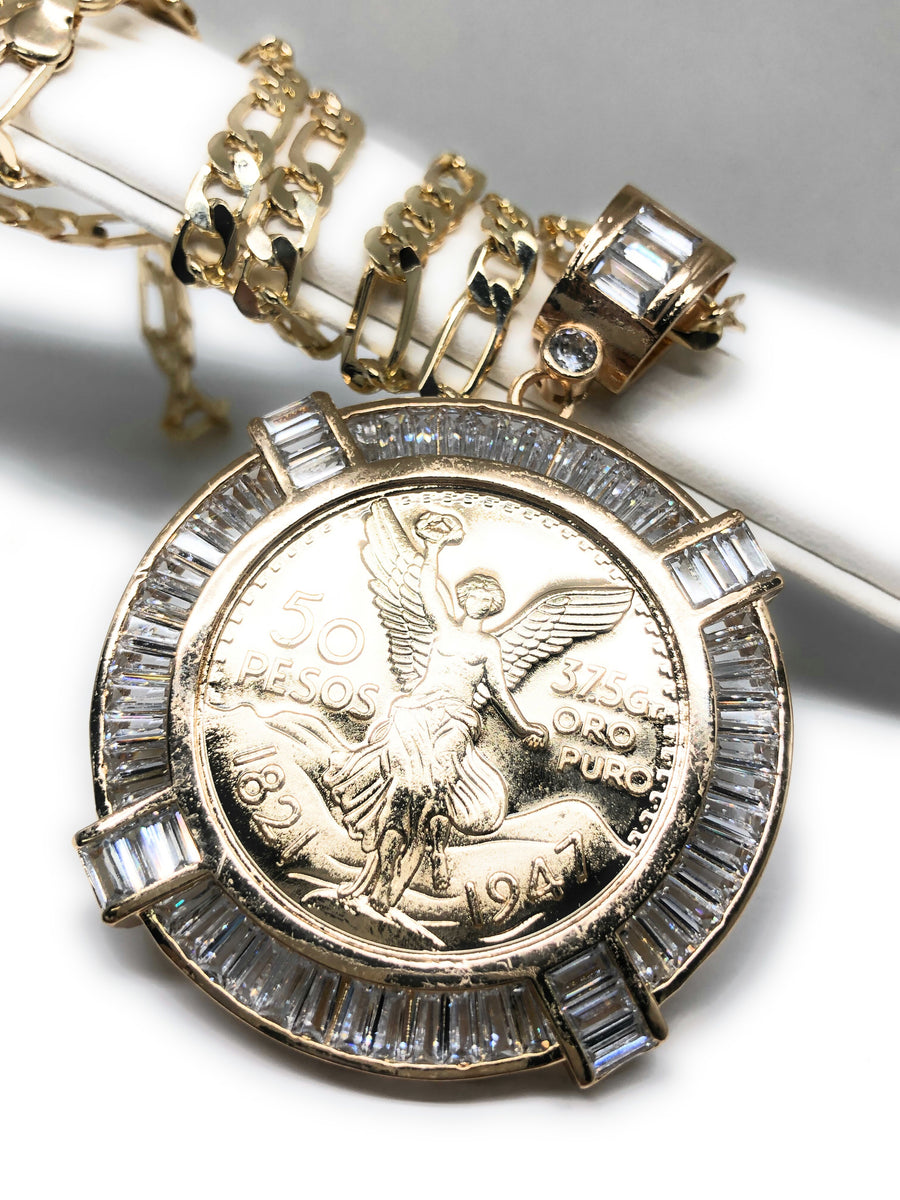 Gold Plated Mexican Centenario Coin Pendant Chain Centenario Necklace ...
