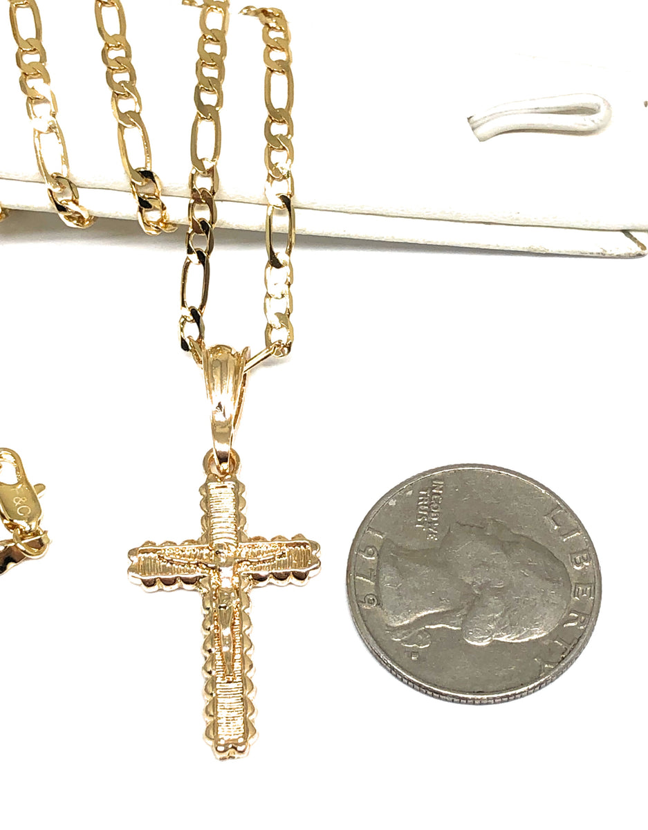 Gold Plated Classic Cross Jesus Crucifix 24" Chain Cruz Crucifijo 24 ...